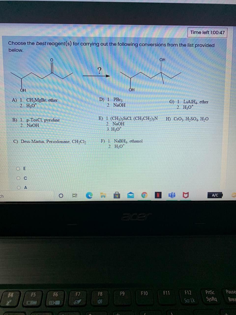 Solved Time left 1:00:47 Choose the best reagent(s) for | Chegg.com
