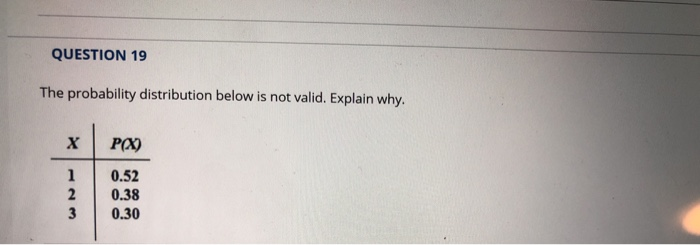 Solved QUESTION 19 The probability distribution below is not | Chegg.com