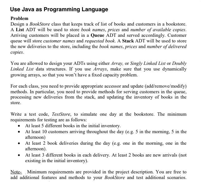 Solved Use Java as Programming Language Problem Design a | Chegg.com