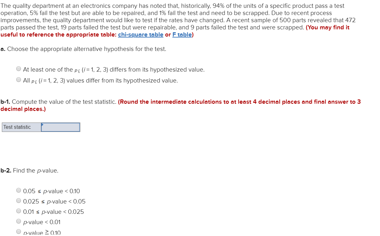 Solved The quality department at an electronics company has | Chegg.com