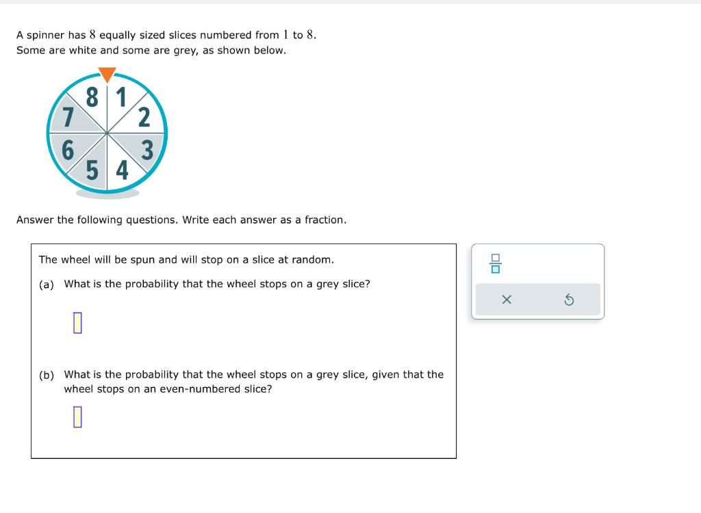 Solved A spinner has 8 equally sized slices numbered from 1 | Chegg.com