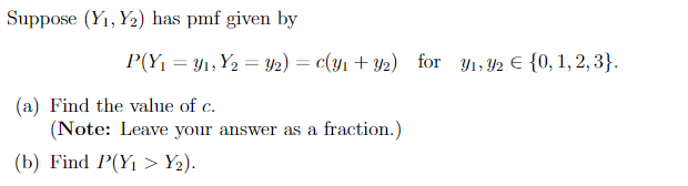 Solved Suppose (Y1,Y2) has pmf given by | Chegg.com