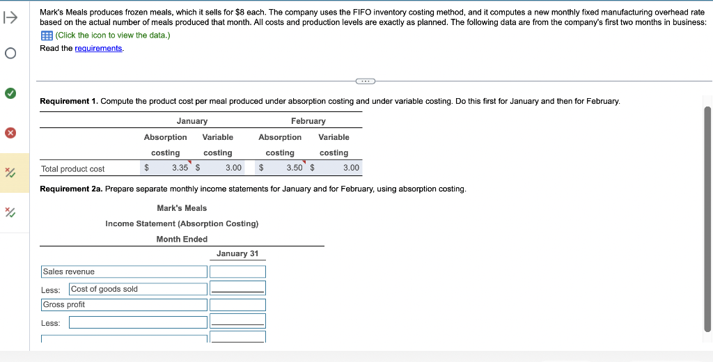 Data tableMark's Meals produces frozen meals, which | Chegg.com