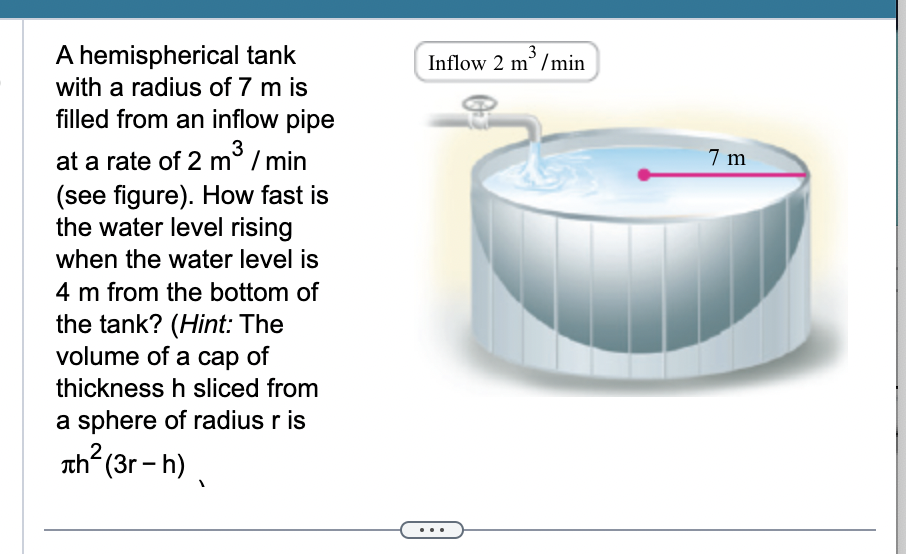 Solved A hemispherical tank with a radius of 7 m is filled | Chegg.com