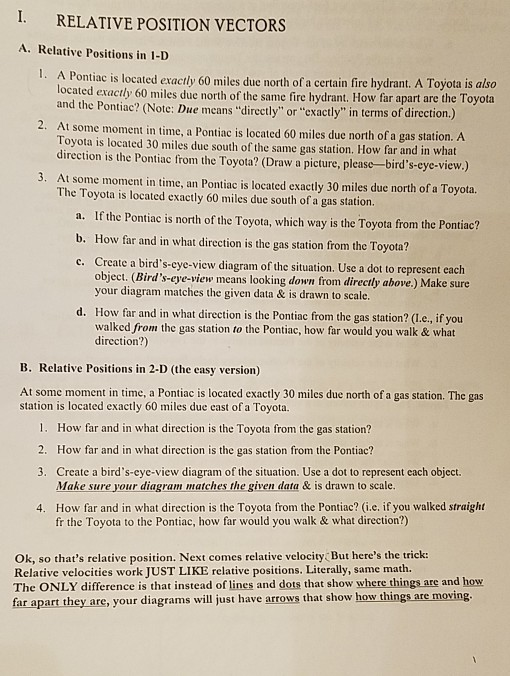 Solved I. RELATIVE POSITION VECTORS A. Relative Positions in | Chegg.com