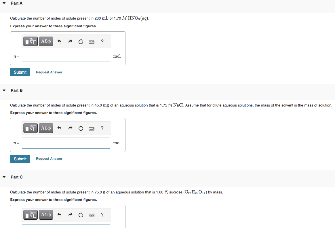 Solved Calculate The Number Of Moles Of Solute Present In
