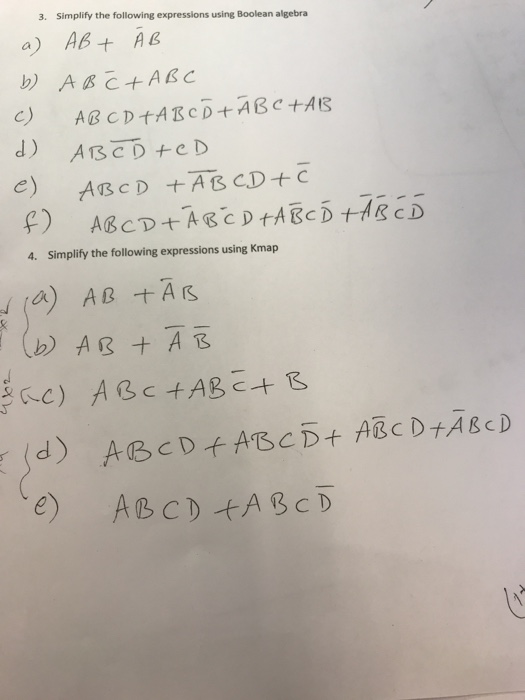 Solved 3. Simplify the following expressions using Boolean | Chegg.com