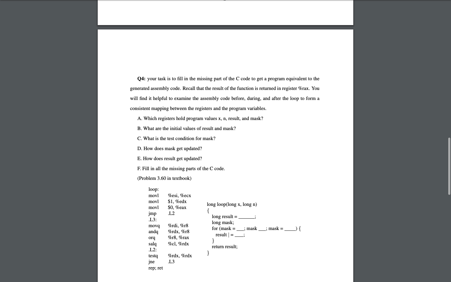 Q4: your task is to fill in the missing part of the C | Chegg.com