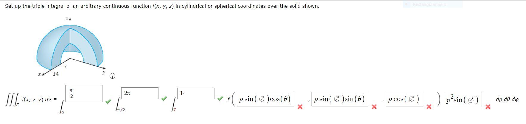 Solved Set up the triple integral of an arbitrary continuous | Chegg.com