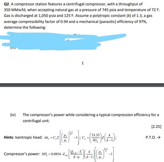 Solved Q2. A compressor station features a centrifugal | Chegg.com