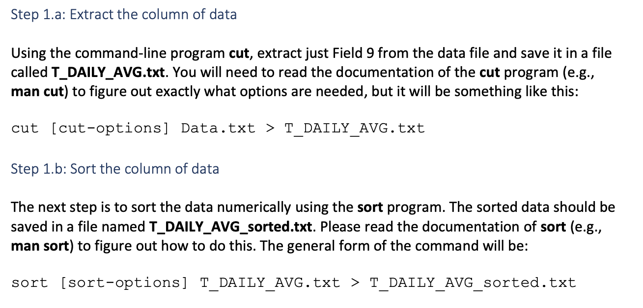 Step 1a Extract The Column Of Data Using The Command Line Program Cut 3872