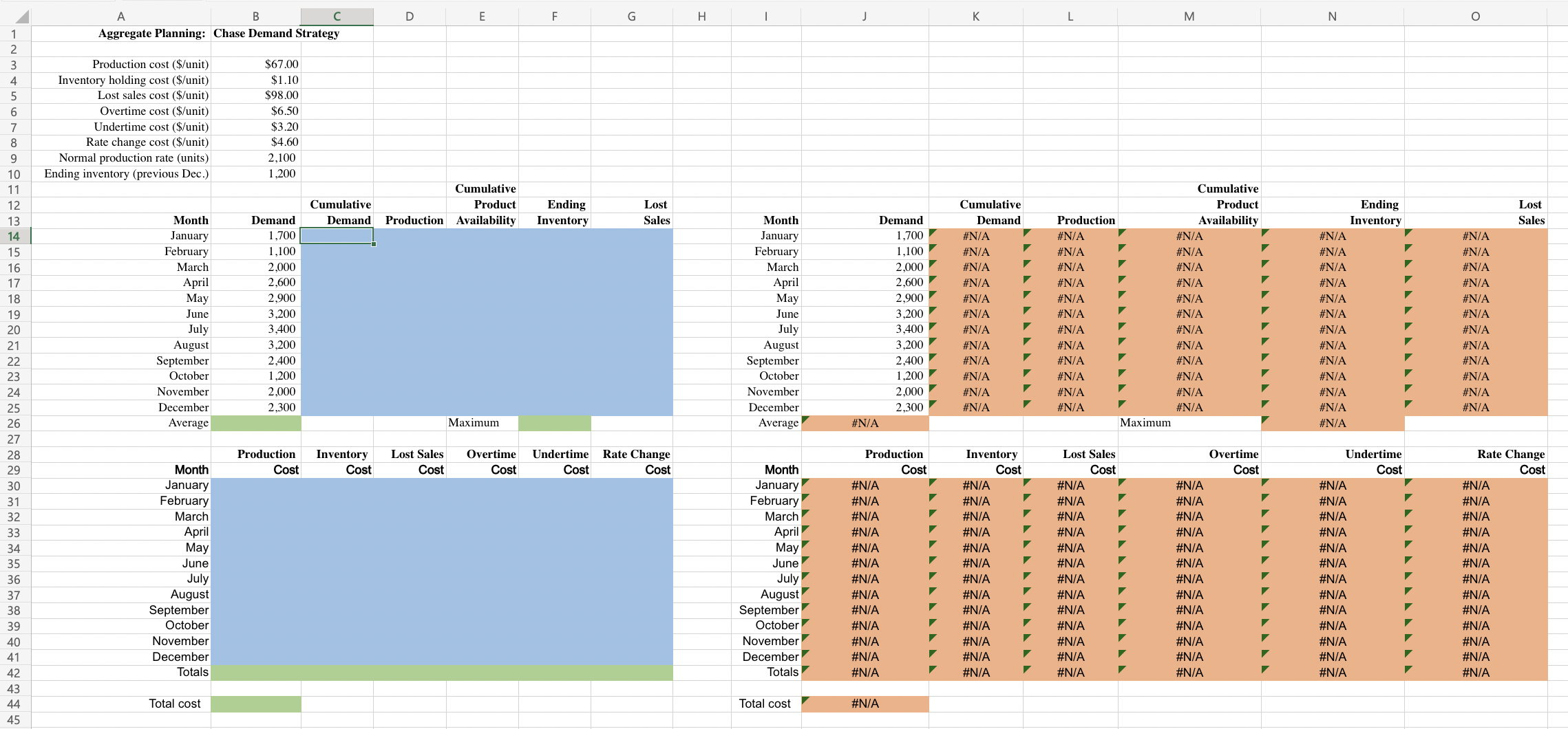 Excel Online Activity: Aggregate Planning - Chase | Chegg.com