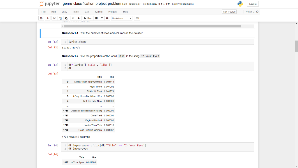 Solved jupyter genre-classification-project-problem Last | Chegg.com