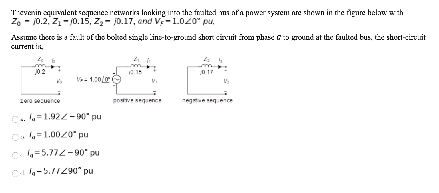 Solved Thevenin equivalent sequence networks looking into | Chegg.com