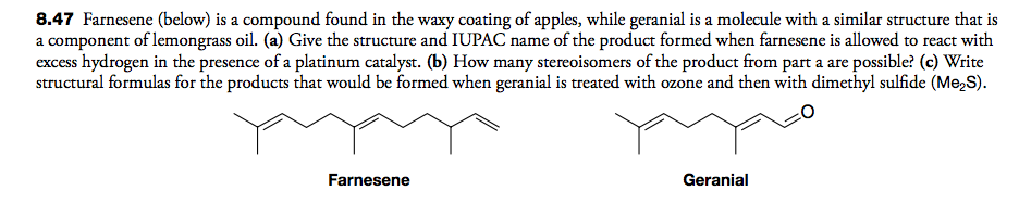 Solved 8.47 Farnesene (below) is a compound found in the | Chegg.com