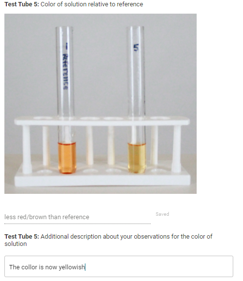 Solved Test Tube 5: Color of solution relative to reference | Chegg.com