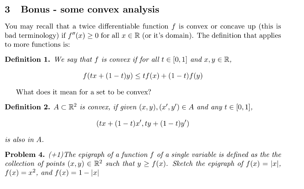 Solved 3 Bonus - some convex analysis You may recall that a | Chegg.com