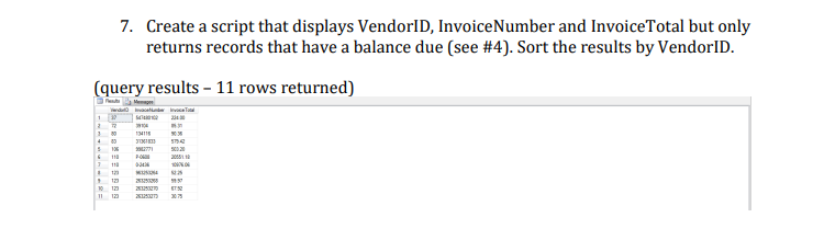 Solved 7. Create a script that displays VendorID, | Chegg.com