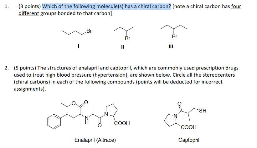 Solved 1. (3 points) Which of the following molecule(s) has | Chegg.com