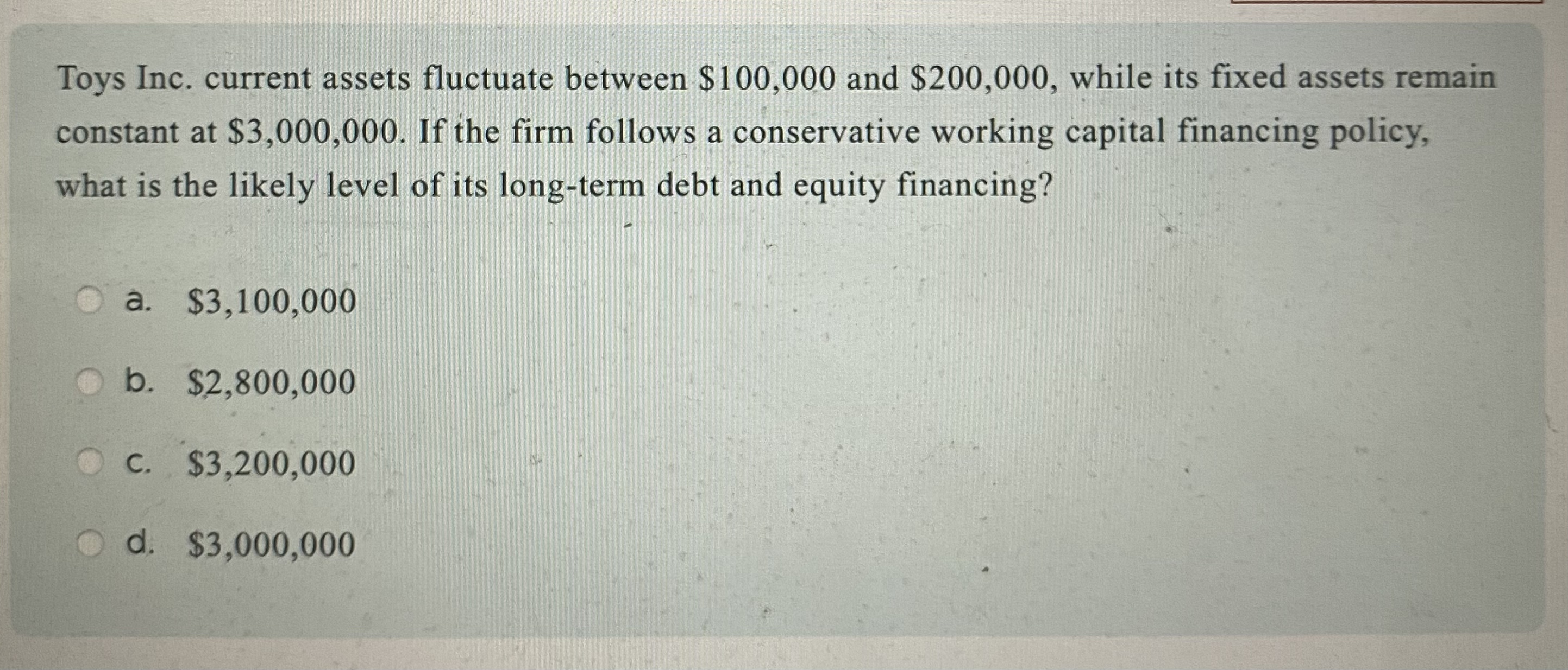 Solved Toys Inc. current assets fluctuate between $100,000 | Chegg.com