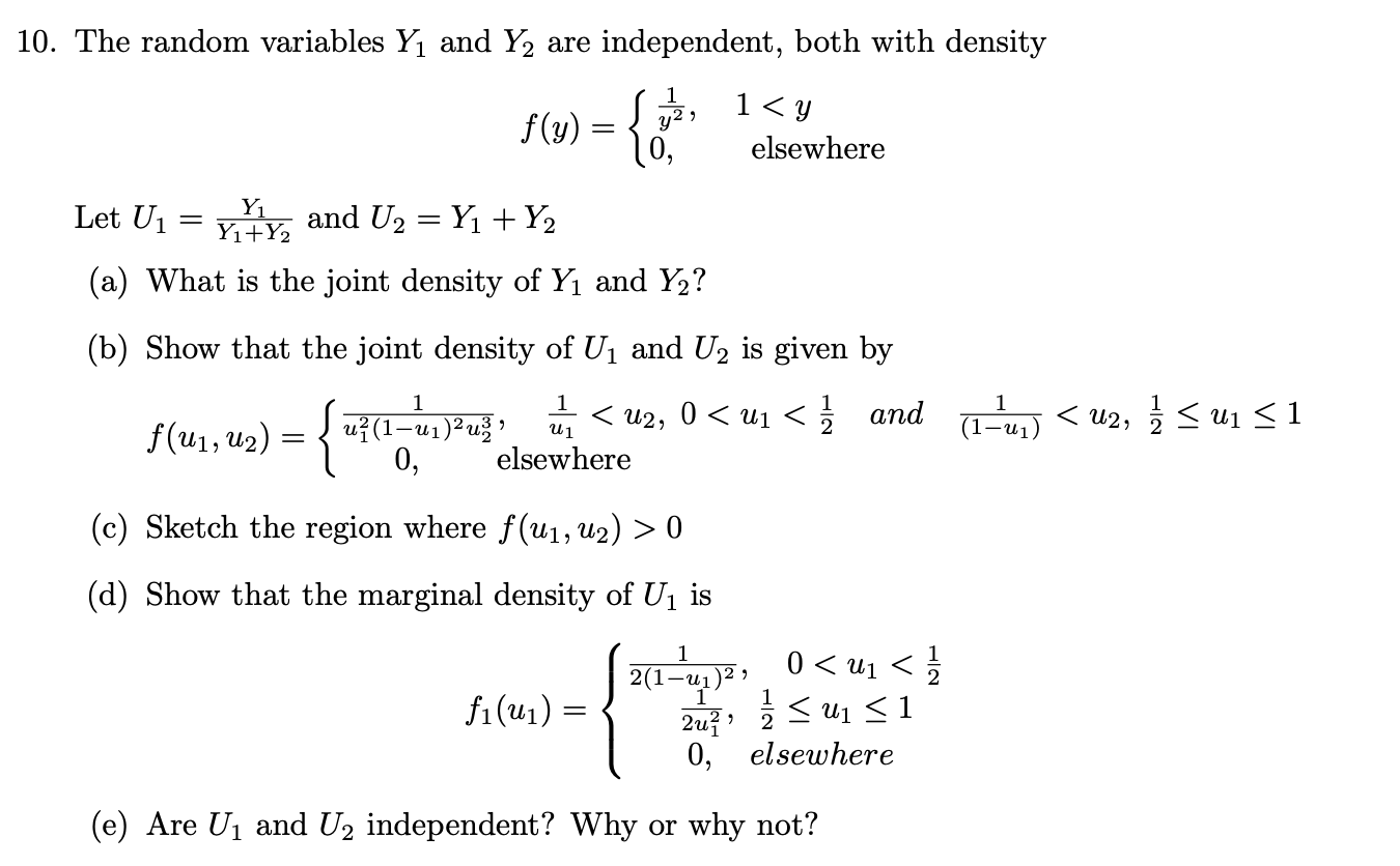 Solved The random variables Y1 ﻿and Y2 ﻿are independent, | Chegg.com