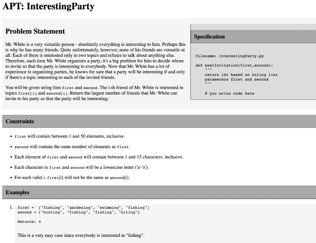 Solved Problem Statement Mr. White is a very versatile | Chegg.com