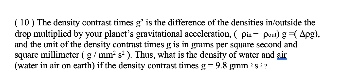 Solved (10) The density contrast times g' is the difference | Chegg.com