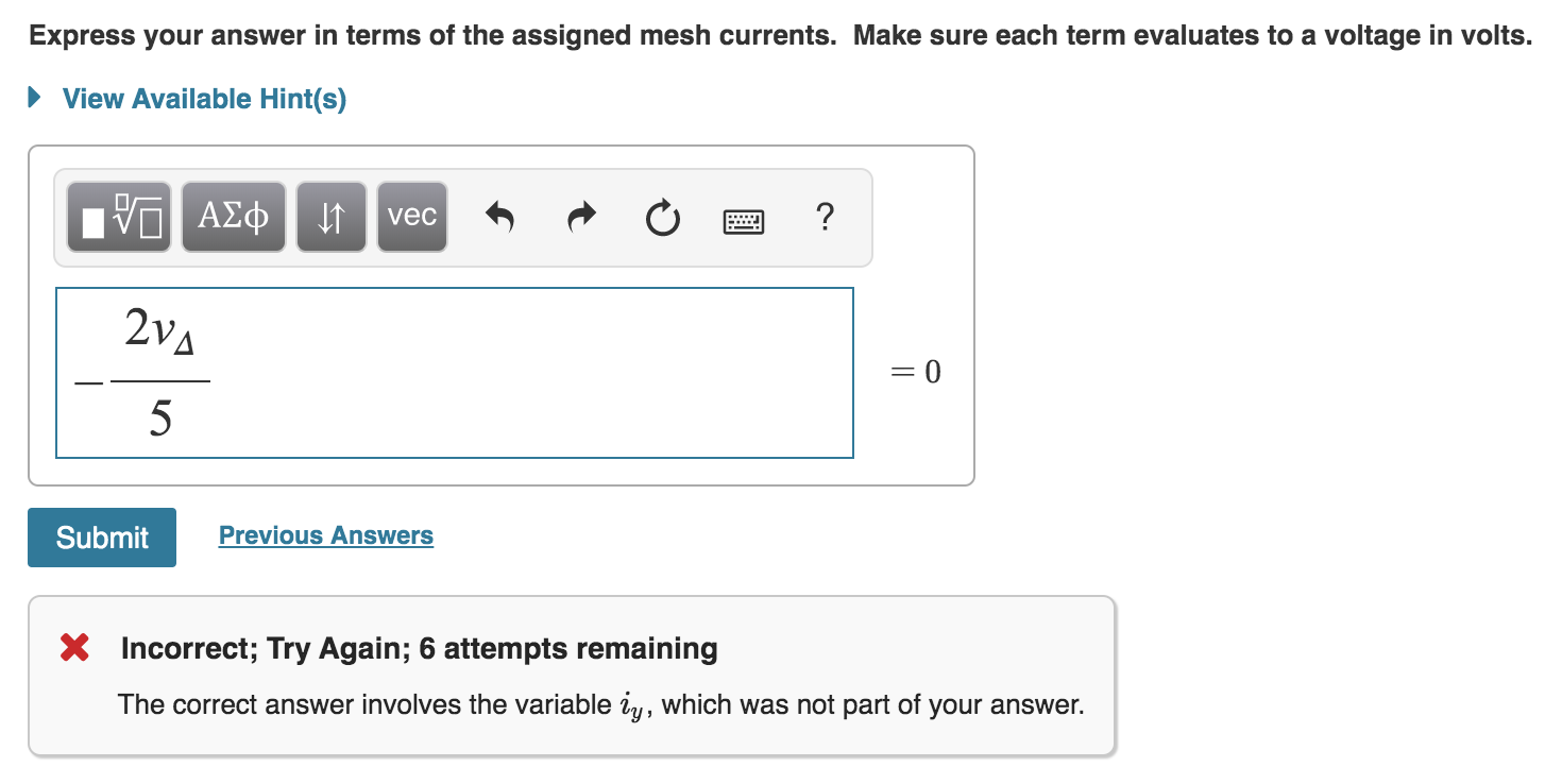 Solved Part J - Construct the KVL equation for the mesh | Chegg.com