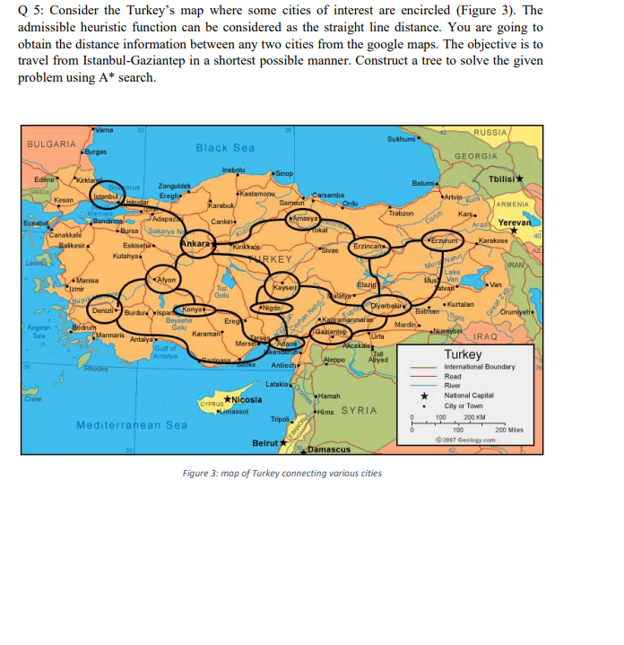 Solved Q 5: Consider the Turkey’s map where some cities of | Chegg.com