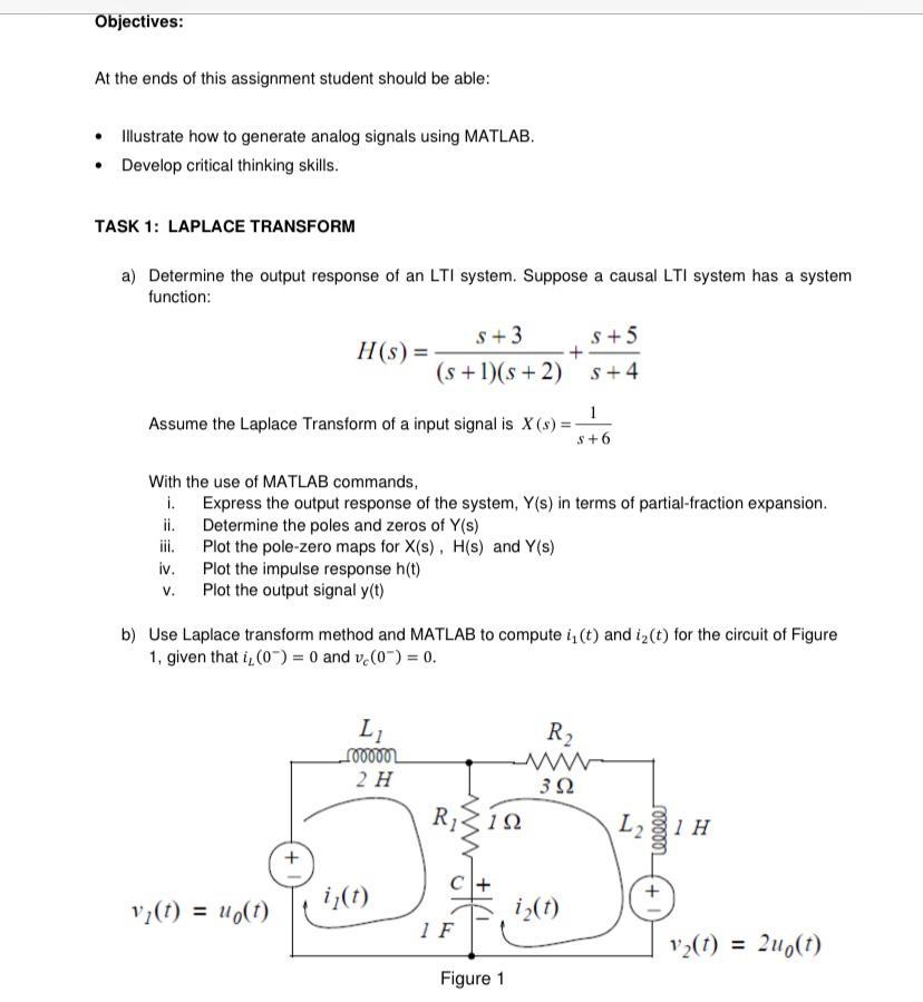 Solved TASK 1: LAPLACE TRANSFORM a) Determine the output | Chegg.com