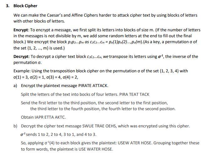Solved 3. Block Cipher We can make the Caesar's and Affine | Chegg.com