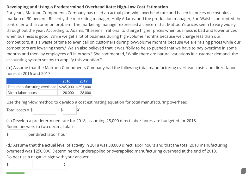 Solved developing and using a predetermined overhead rate: | Chegg.com