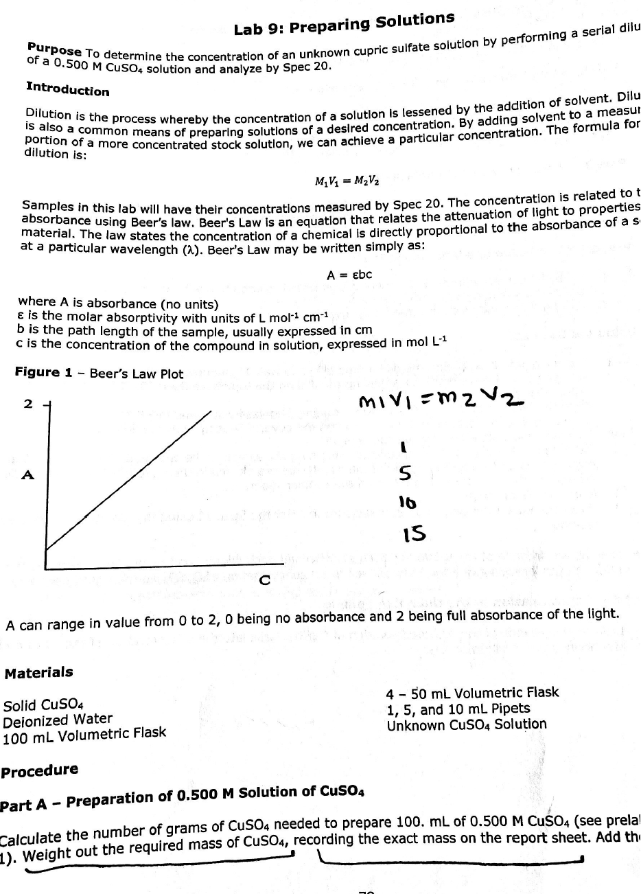 Solved Lab 9: Preparing Solutions Purpose To determine the | Chegg.com