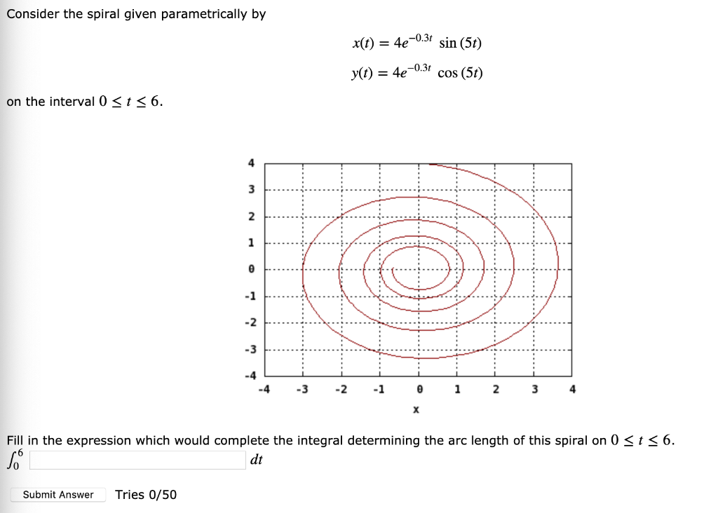 Solved Consider the spiral given parametrically by x(t) = | Chegg.com