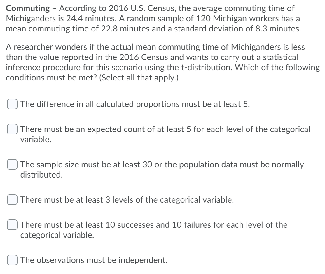 Solved Commuting ~ According to 2016 U.S. Census, the | Chegg.com