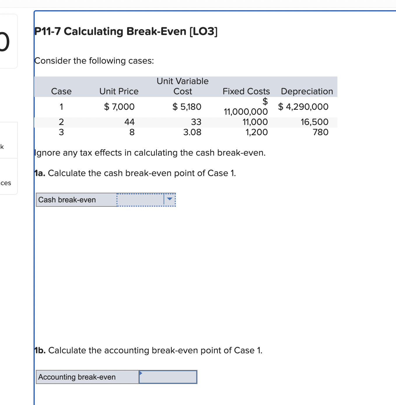 Solved 2a. Calculate the cash break-even point of Case 2. | Chegg.com