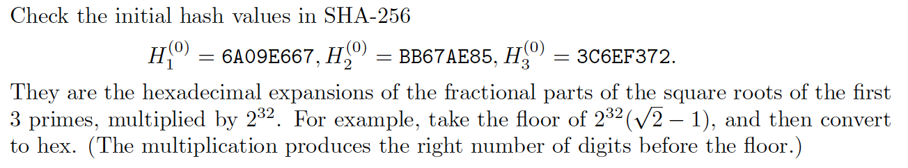Check the initial hash values in SHA-256 Hº) = | Chegg.com