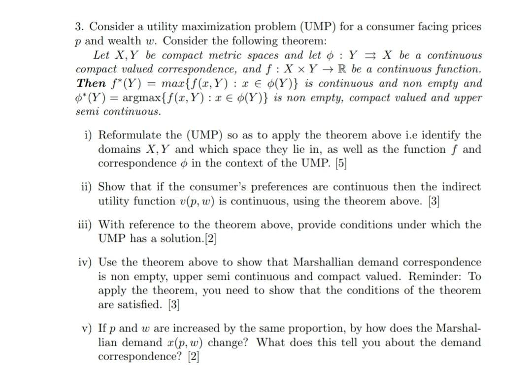 3. Consider a utility maximization problem (UMP) for | Chegg.com