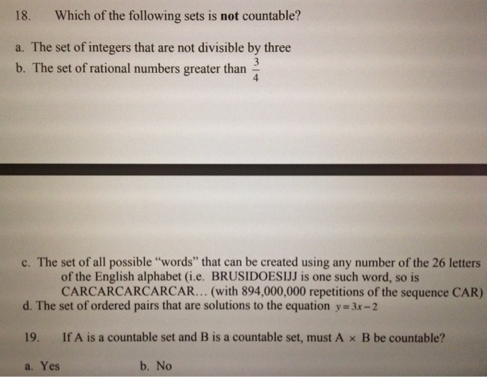 Solved 18. Which of the following sets is not countable? a. | Chegg.com