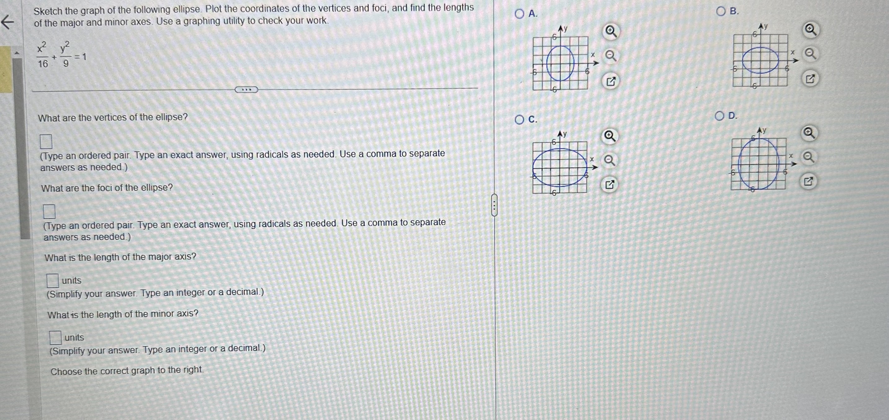 Sketch the graph of the following ellipse. Plot the | Chegg.com
