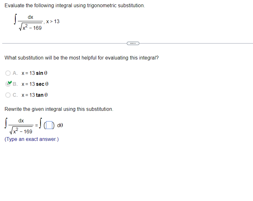 Solved Evaluate the following integral using trigonometric | Chegg.com