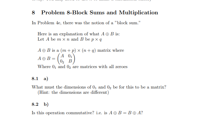 Solved 8 Problem 8-Block Sums and Multiplication In Problem | Chegg.com
