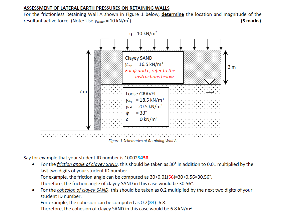 Solved ASSESSMENT OF LATERAL EARTH PRESSURES ON RETAINING | Chegg.com
