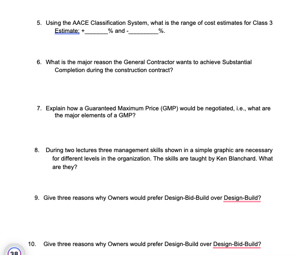 Solved 5. Using the AACE Classification System, what is the | Chegg.com