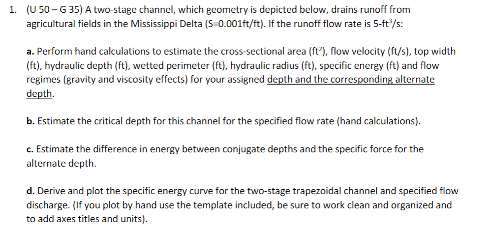 Solved 1. (U 50 - G 35) A two-stage channel, which geometry | Chegg.com