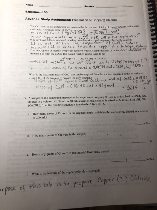 Solved Name Section Experiment 33 Advance Study Assignment: | Chegg.com