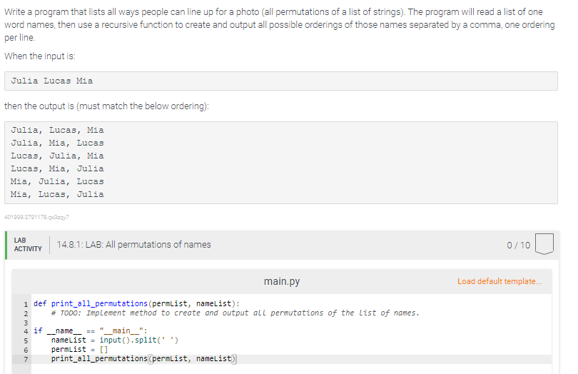 Solved Write A Program That Lists All Ways People Can Line 6438