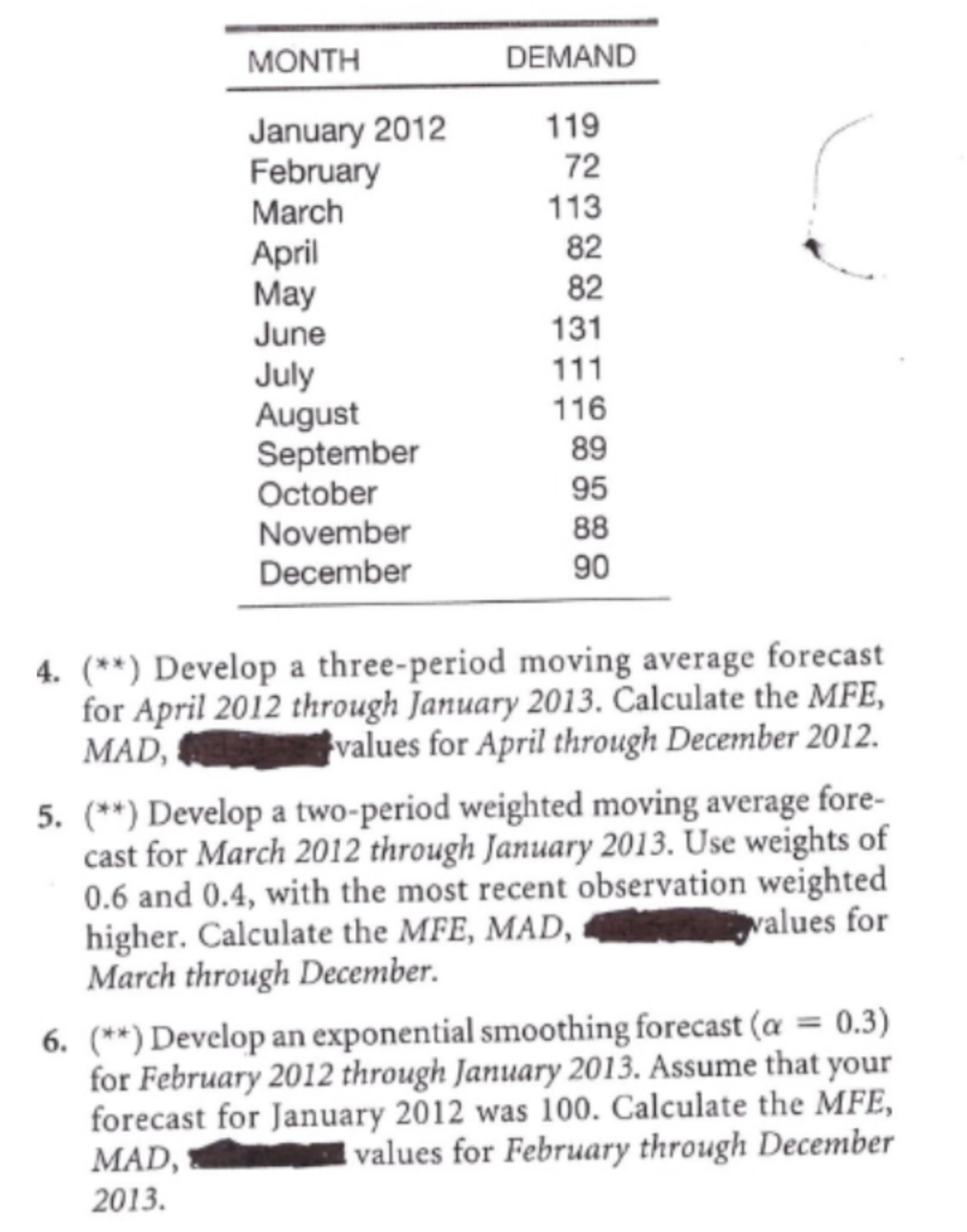 Solved 4. (∗∗) Develop a three-period moving average | Chegg.com