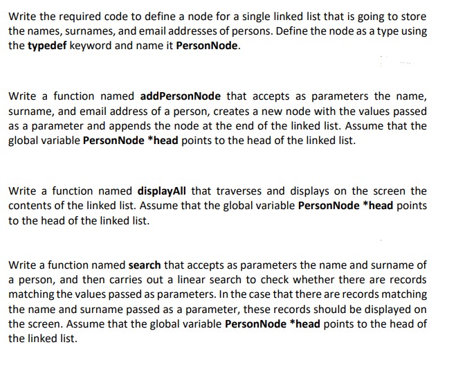 Solved Write The Required Code To Define A Node For A Single 8385