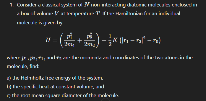 Consider a classical system of N ﻿non-interacting | Chegg.com